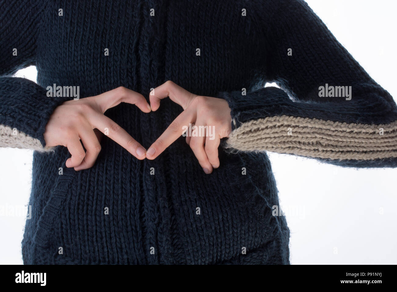 Hand making a heart on a white background Stock Photo - Alamy