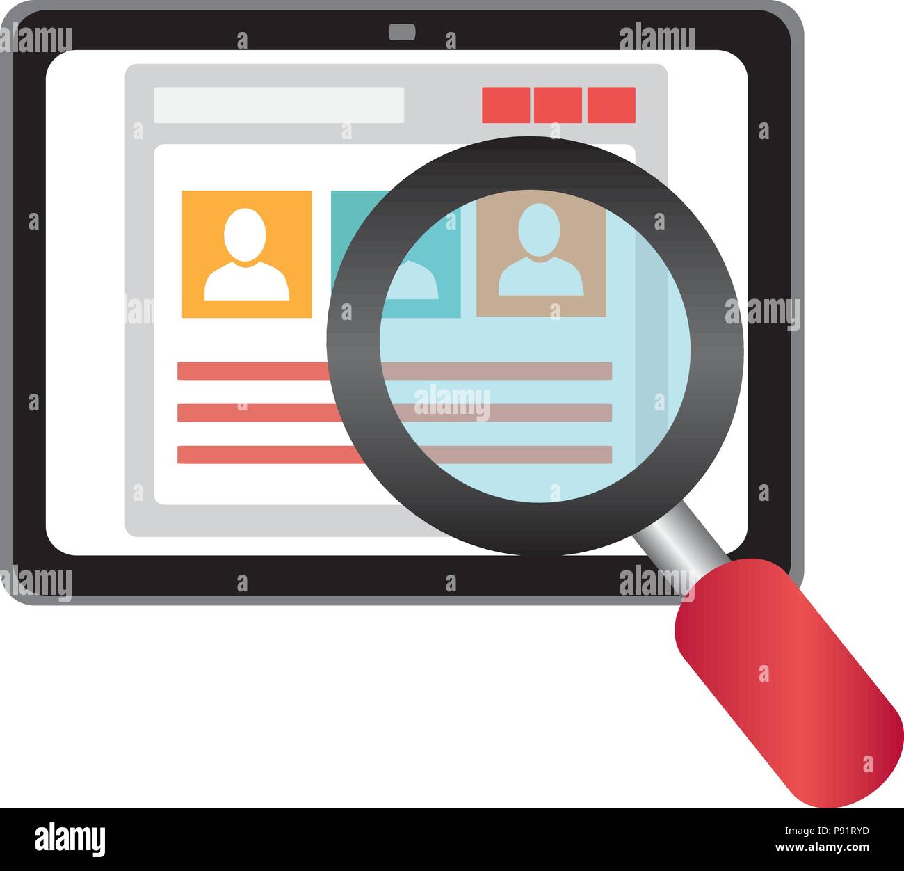 tablet device with magnifying glass vector illustration design Stock ...