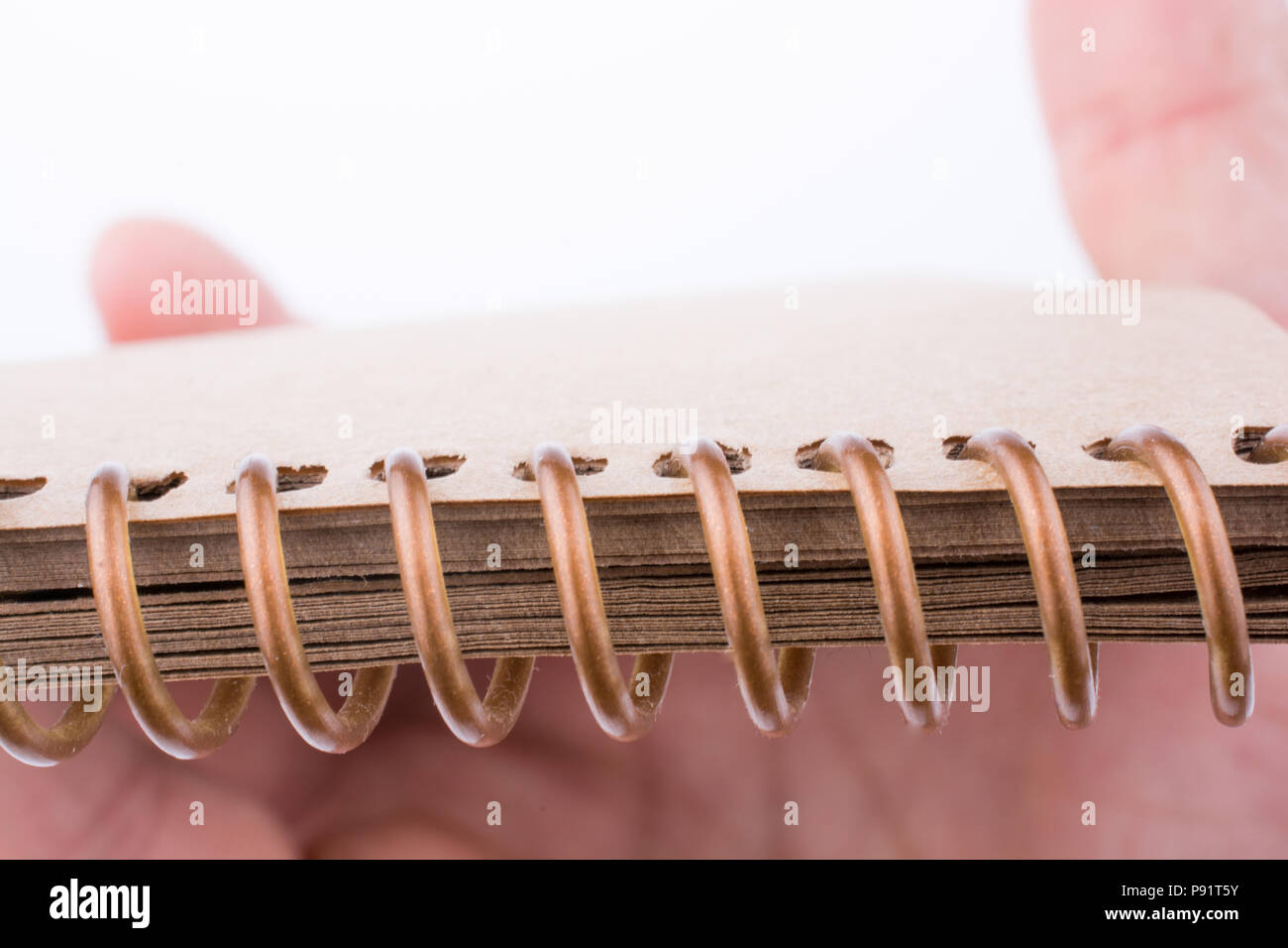 Hand holding a spiral notebook Stock Photo - Alamy