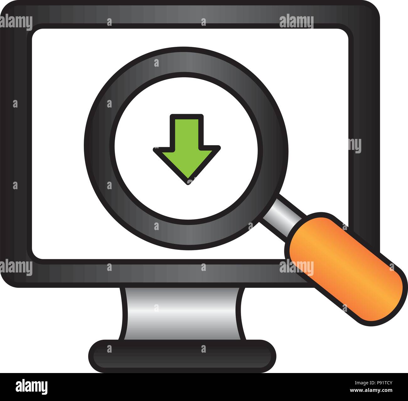 monitor computer with magnifying glass and arrow download vector Stock Vector Image & Art - Alamy