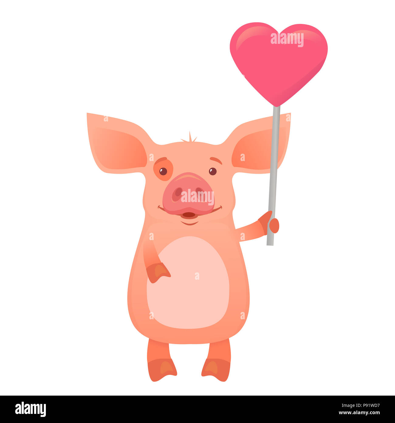 Cute pig holding heart. heart sign illustration Stock Photo - Alamy