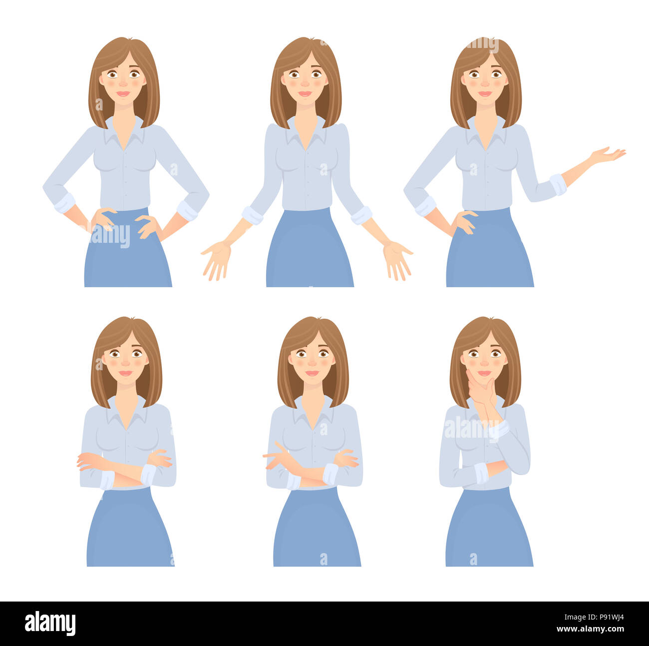 Business pose and gesture. Young business woman illustration set Stock ...