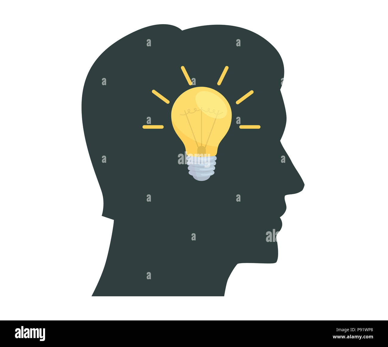 Human brain with lamp. Human head creating a new idea Stock Photo - Alamy