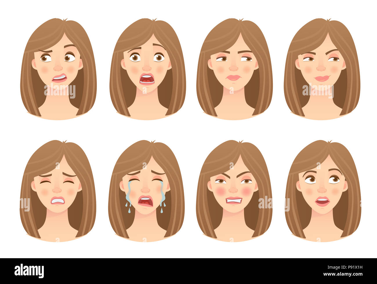 Emotions of woman face. Facial expression. Illustration set Stock Photo ...