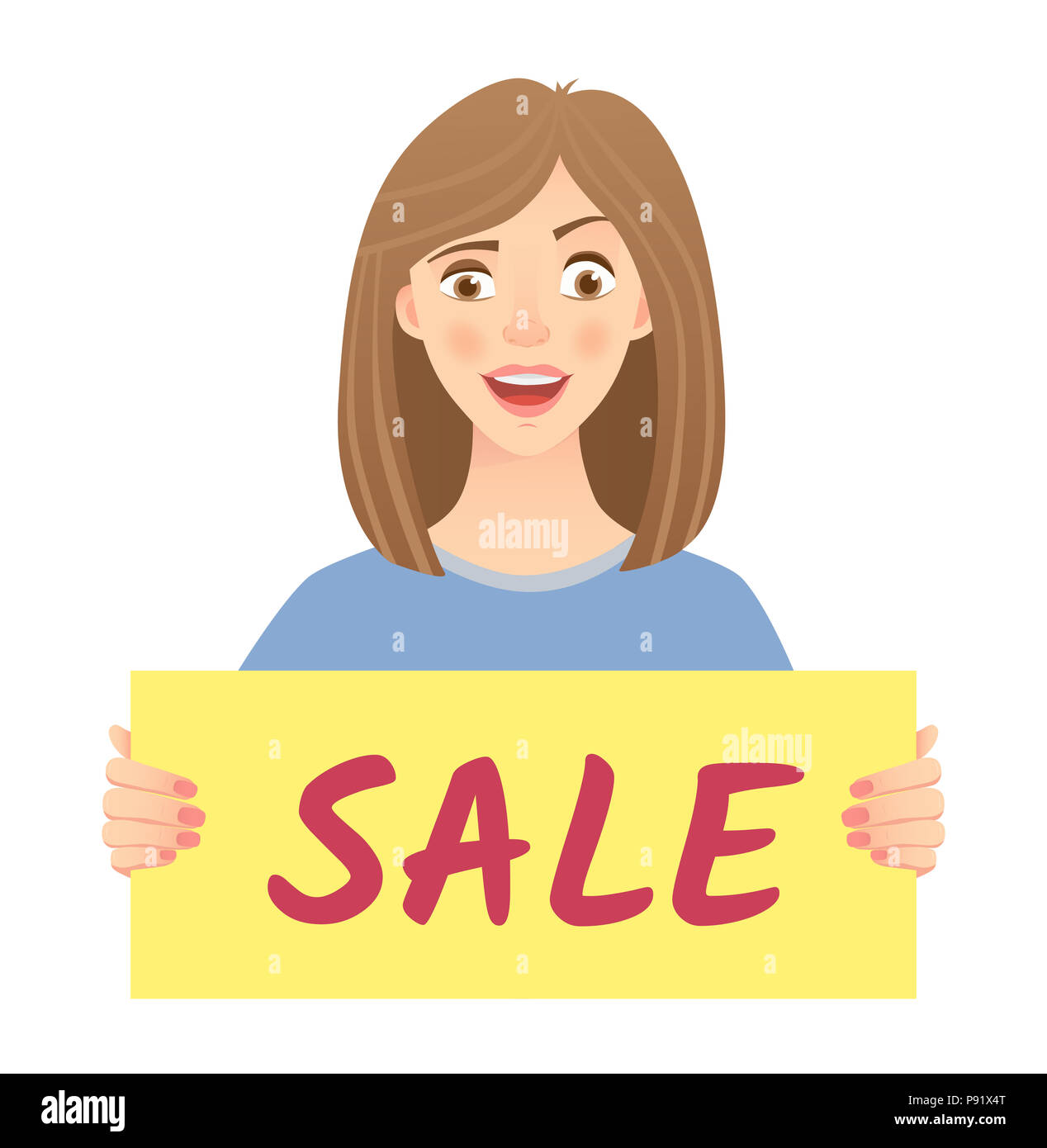 Sale banner. Woman holding sale sign. illustration Stock Photo - Alamy