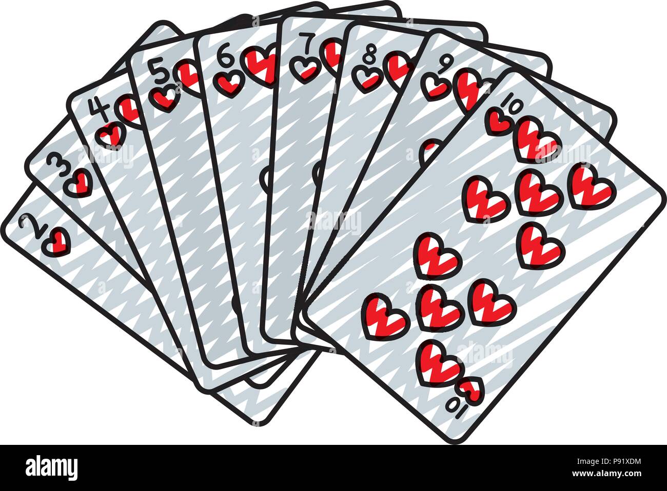 doodle hearts cards classic casino game vector illustration Stock ...