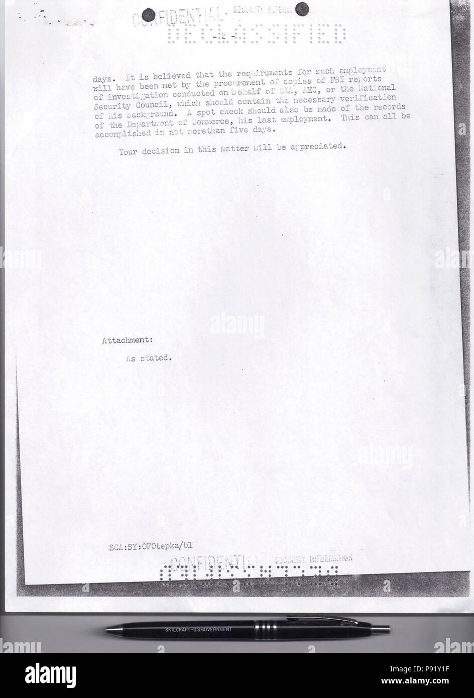 A DECLASSIFIED DOCUMENT Cover Sheet with SY OTEPKA background p. 2 ...