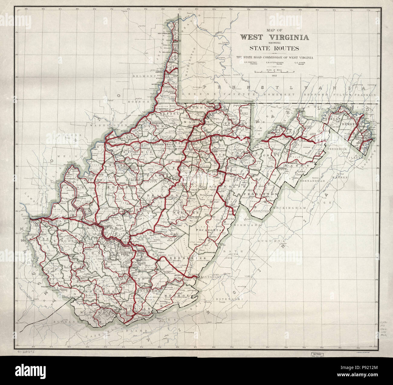 410 Map of West Virginia showing state routes LOC 91681295 Stock Photo ...