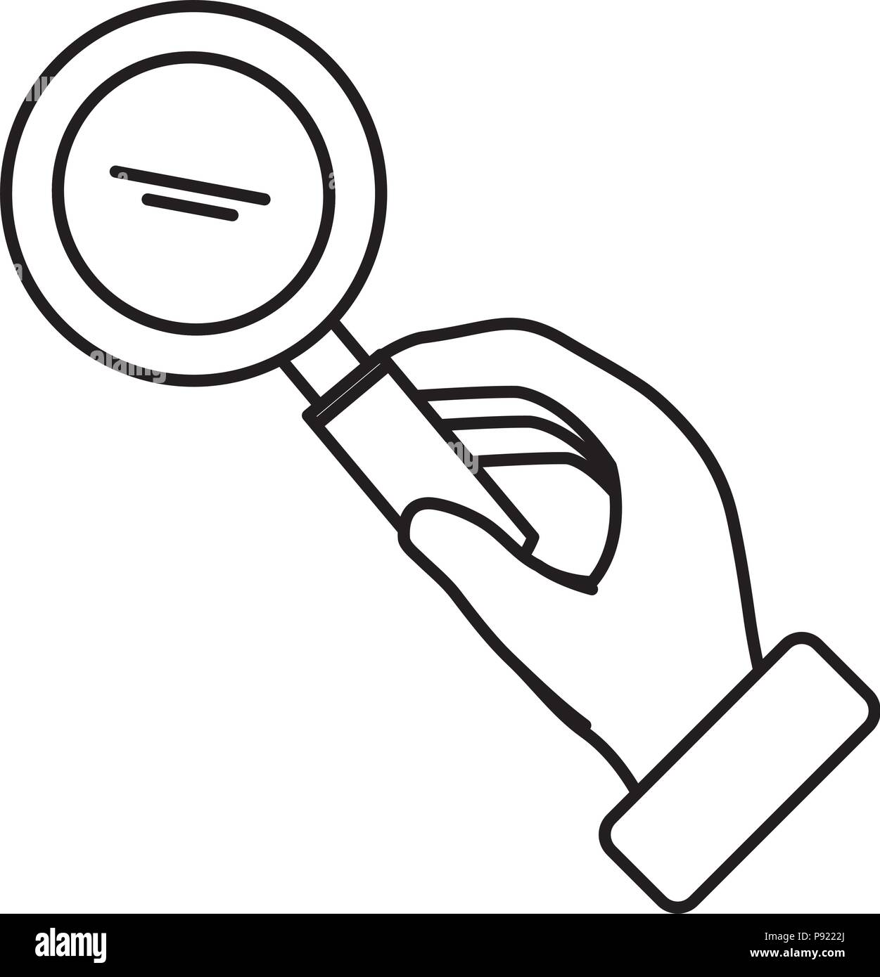 hand human with magnifying glass and documents vector illustration ...