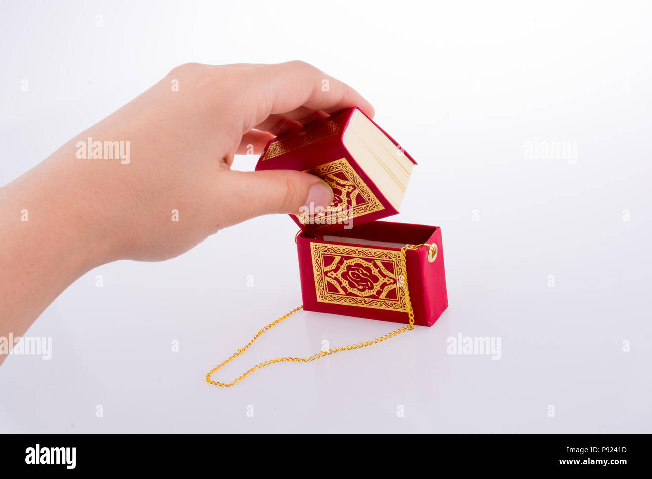 Hand holding The Holy Quran on a white background Stock Photo - Alamy