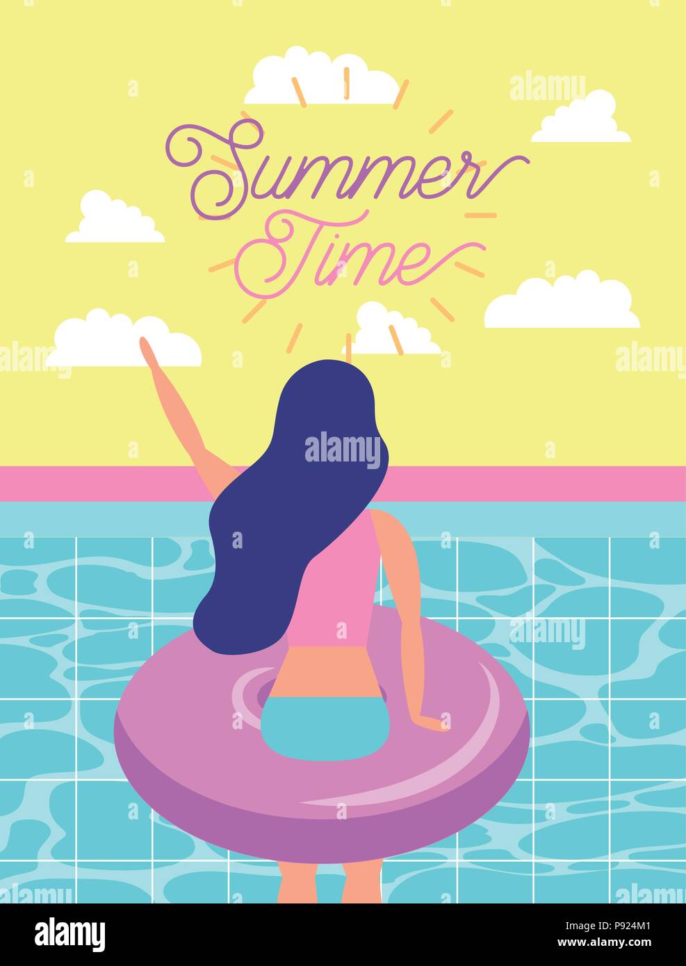 summer time vacation woman hand up giving back pool vector illustration ...
