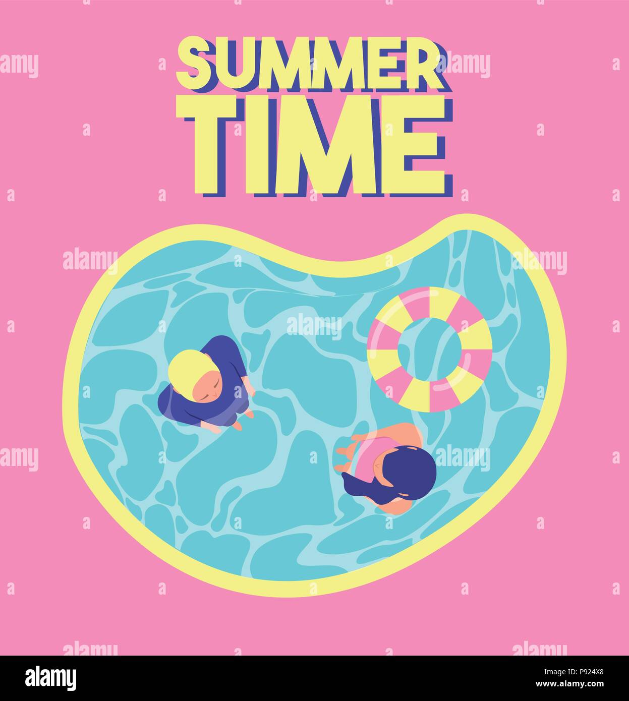 summer time vacation couple in the pool float enjoying vector ...