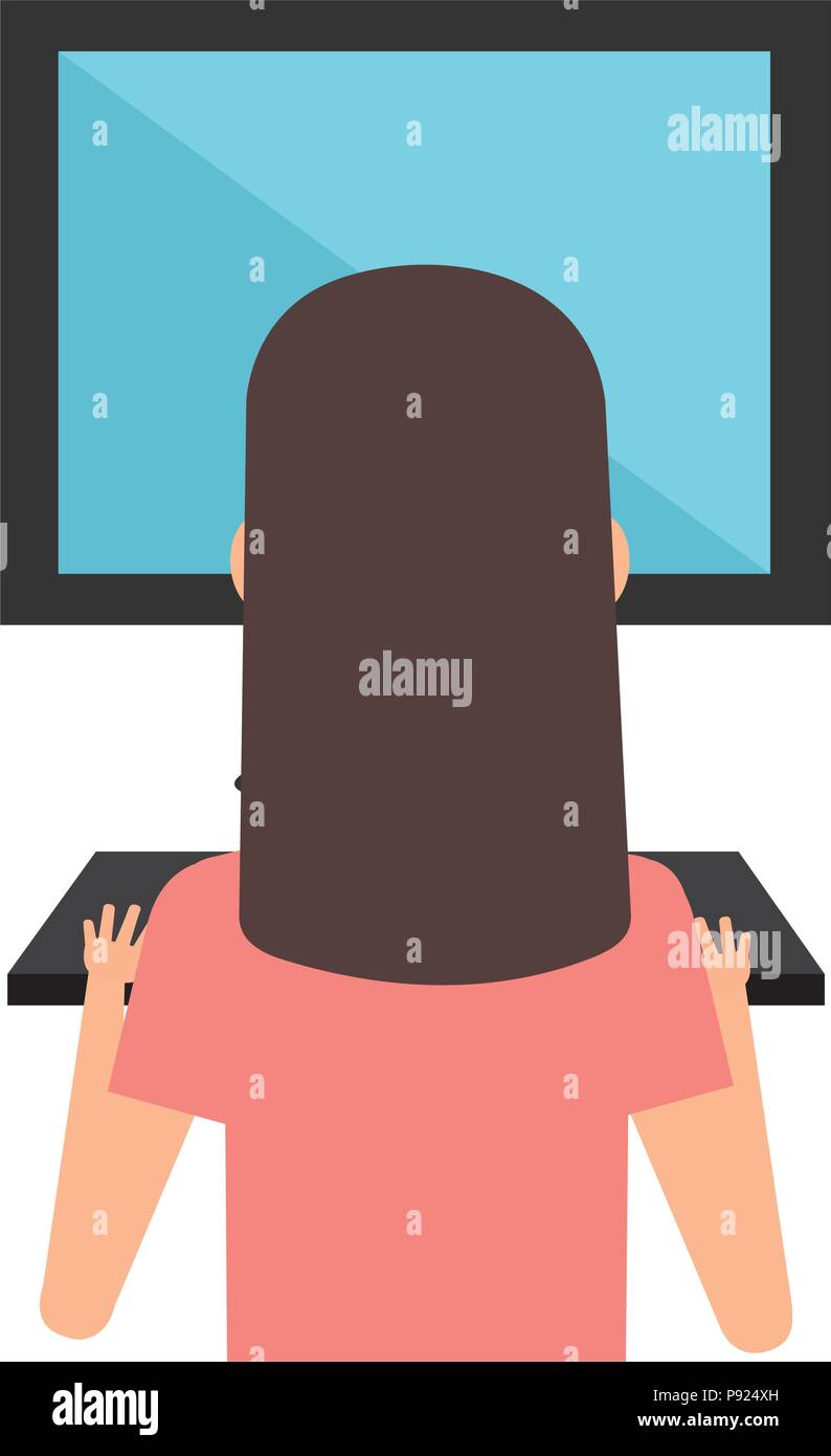 Female using desktop computer Stock Vector Images - Alamy
