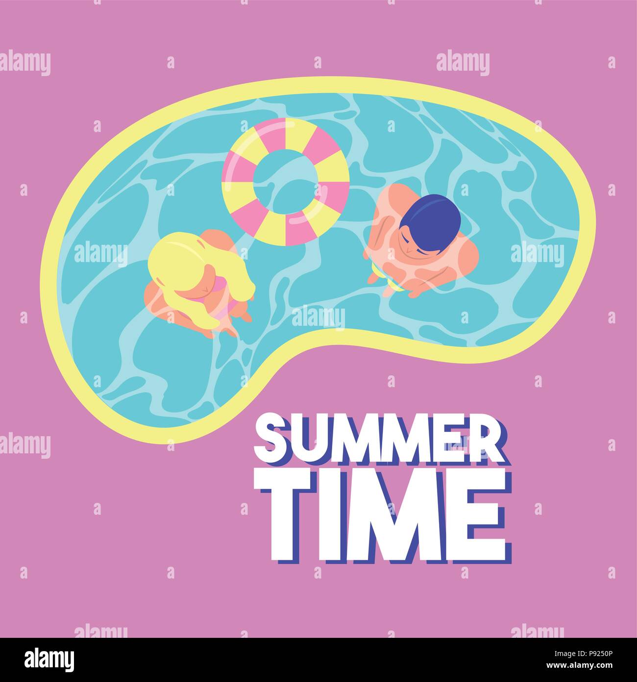summer time vacation couple in the pool float vector illustration Stock ...