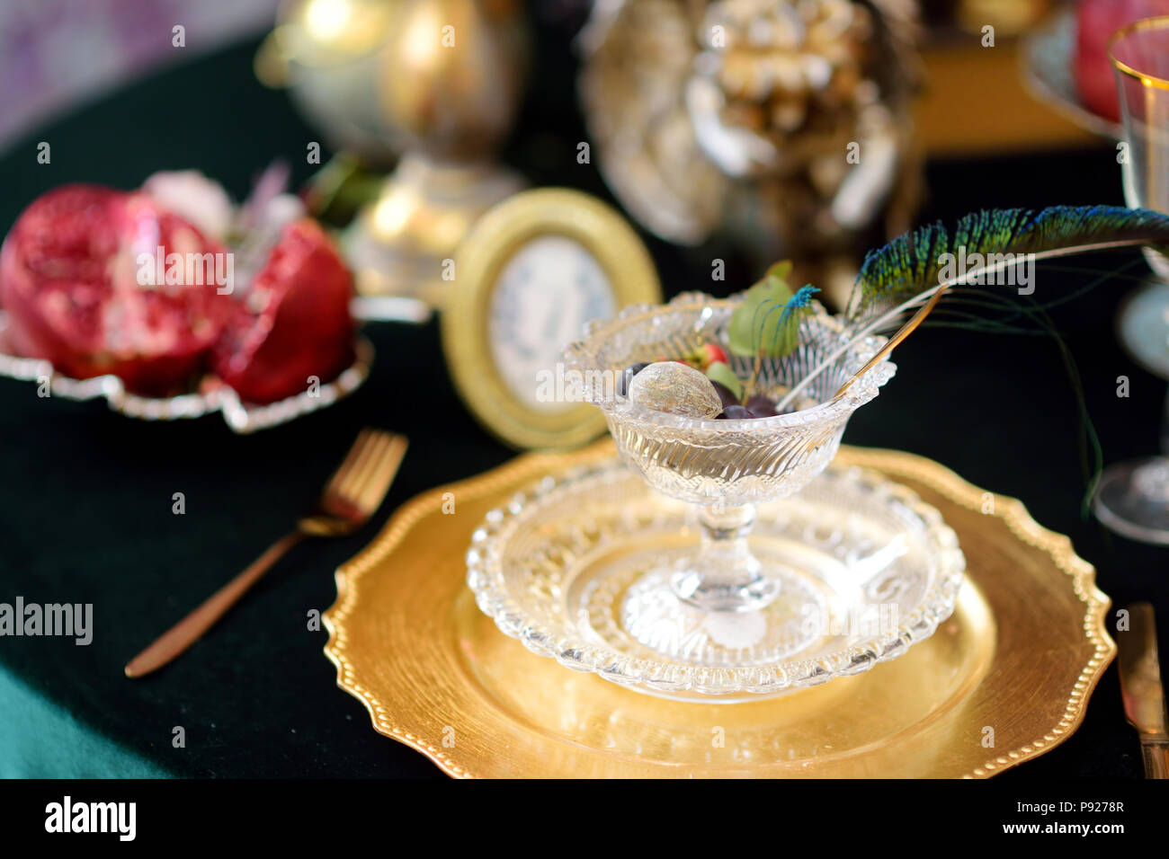 Beautiful table setting with crockery and flowers for a party, wedding ...
