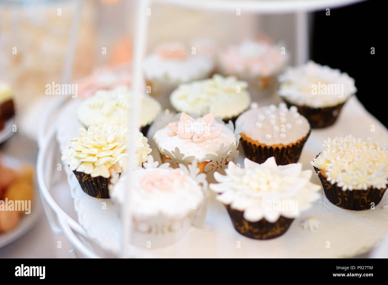 Beautiful desserts, sweets and candy table at wedding reception or ...