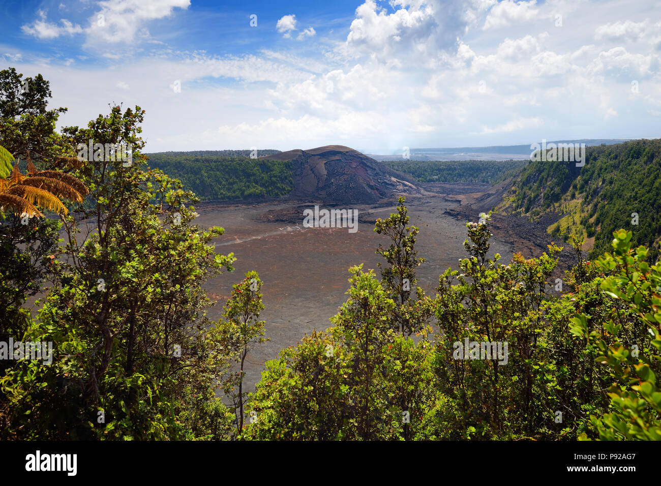 Stunning view of the Kilauea Iki volcano crater surface with crumbling ...