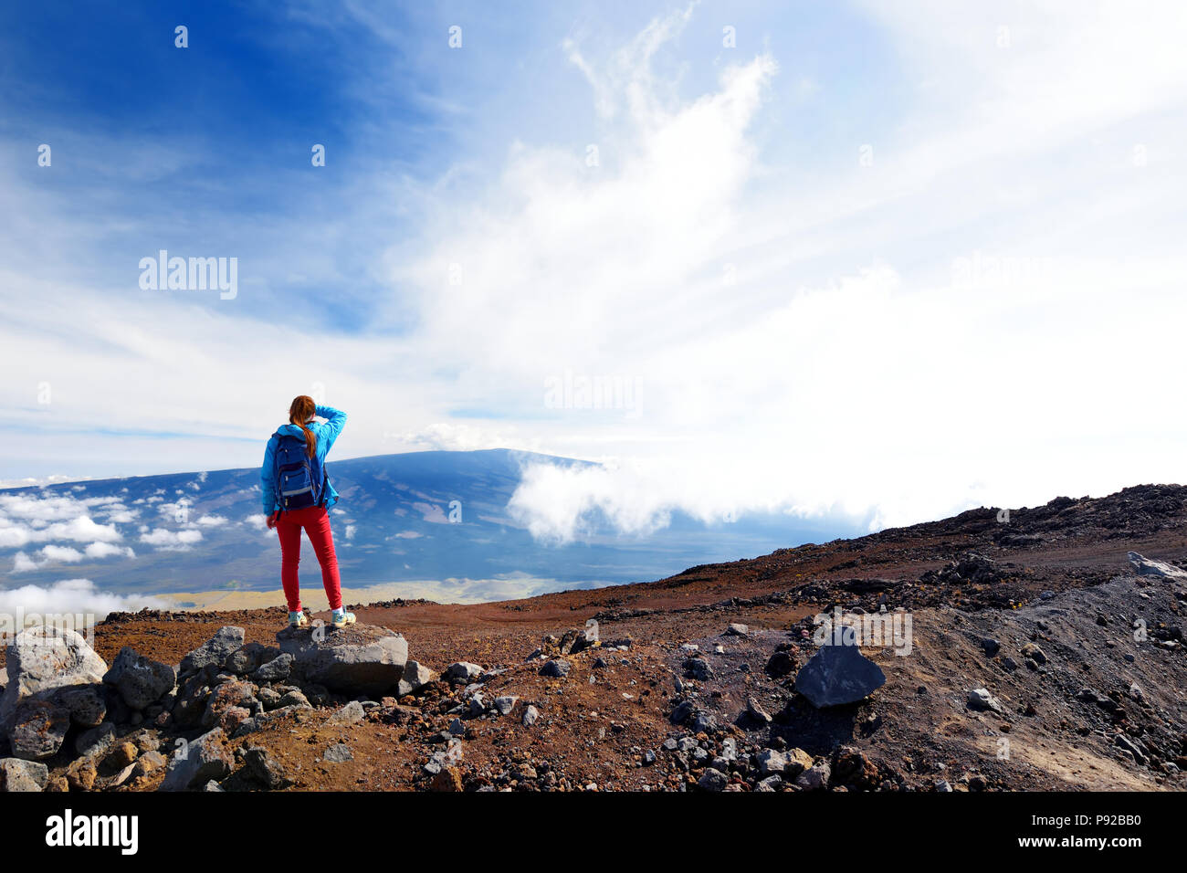 Tourist admiring breathtaking view of Mauna Loa volcano on the Big ...