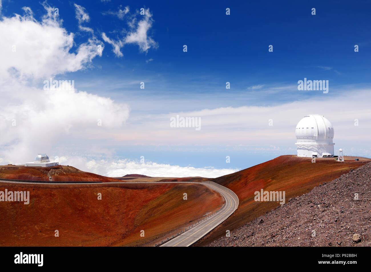 Observatories on top of Mauna Kea mountain peak. Astronomical research ...