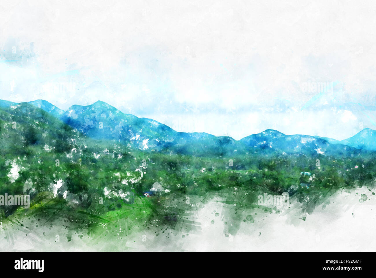 Abstract Mountain hill on watercolor painting background Stock Photo ...