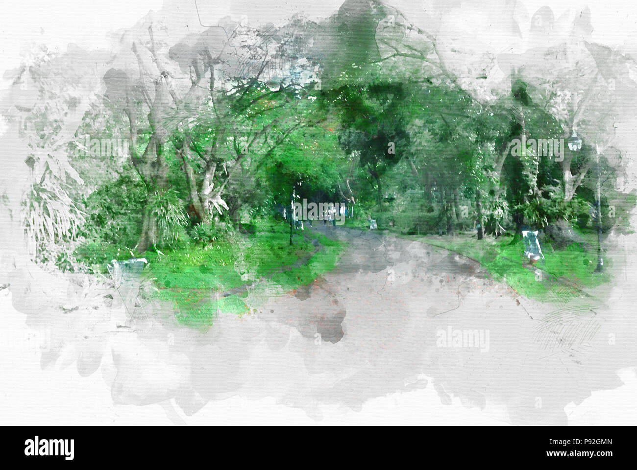 Abstract walkway and street on watercolor painting background Stock ...