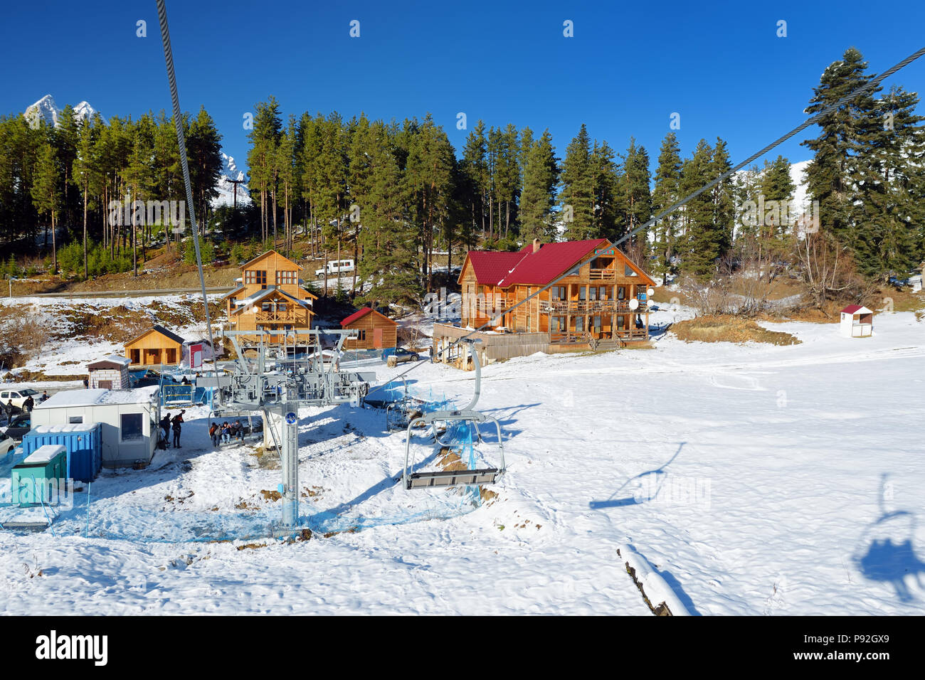 Cableway to to Zuruldi mount in Hatsvali, Upper Svaneti region of ...