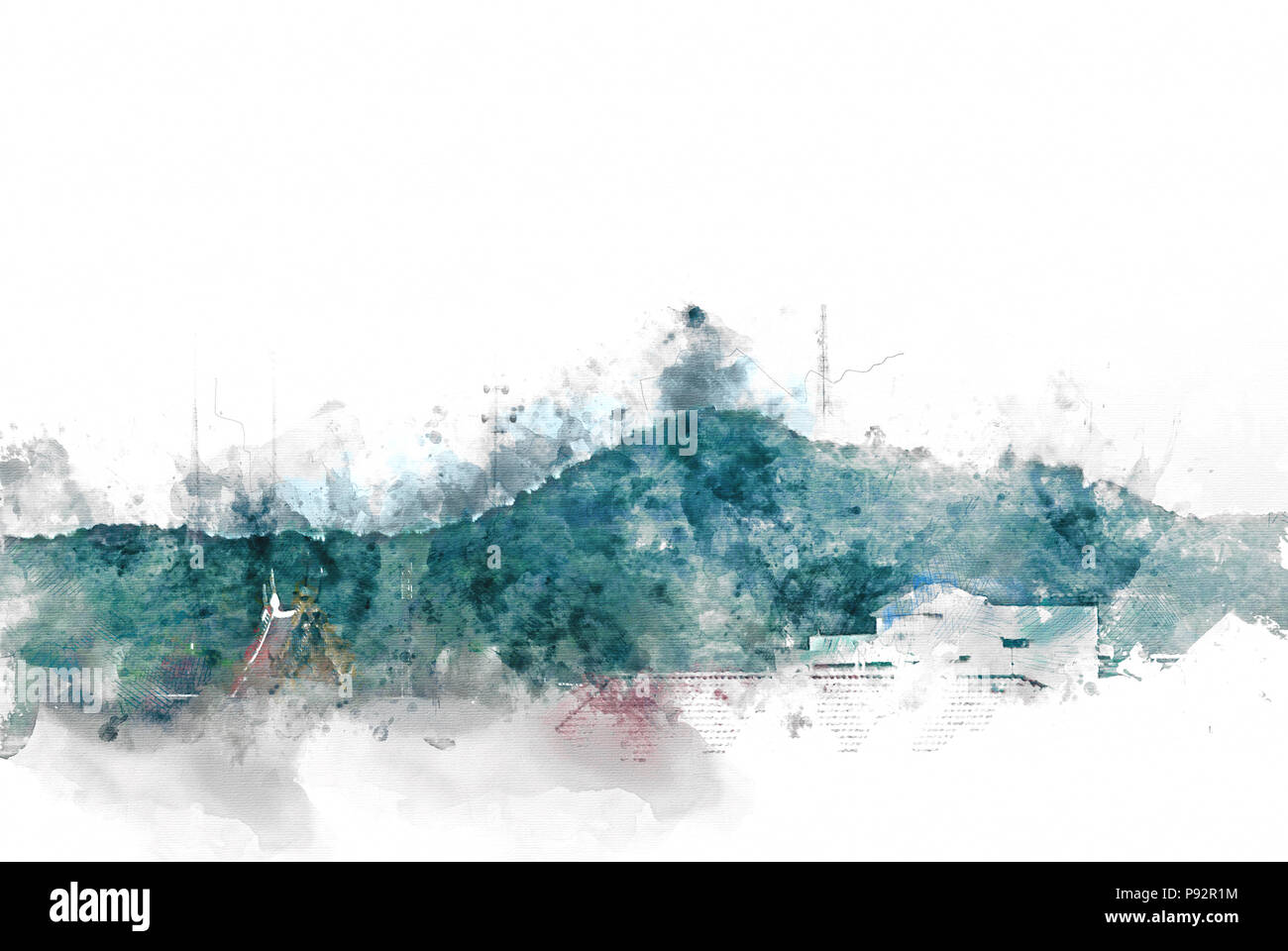 Abstract colorful Mountain hill on watercolor painting background Stock ...