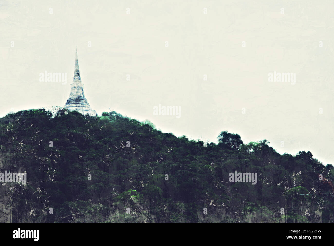 Temple on the mountain hill on clear sky background Stock Photo - Alamy