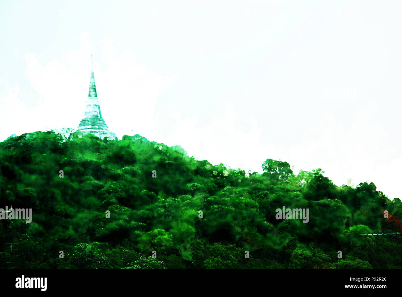 Temple on the mountain hill on clear sky background Stock Photo - Alamy