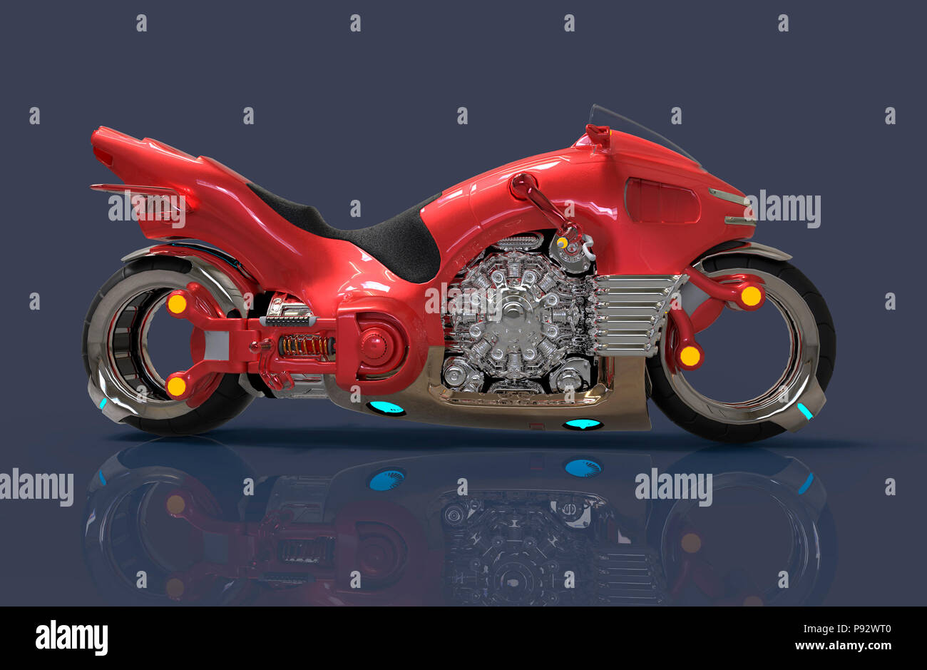 Futuristic red motorcycle on a gray background. 3d illustration Stock ...