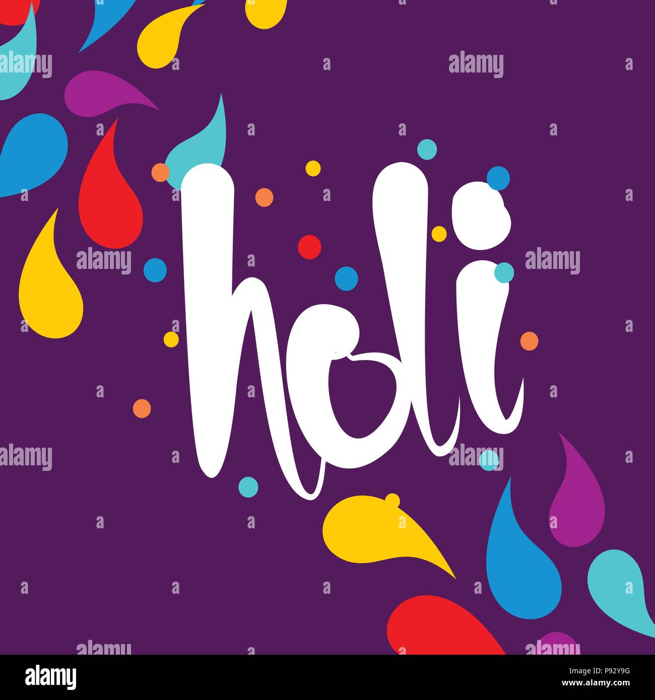 happy holi festival. holi color drops with creative typography on ...