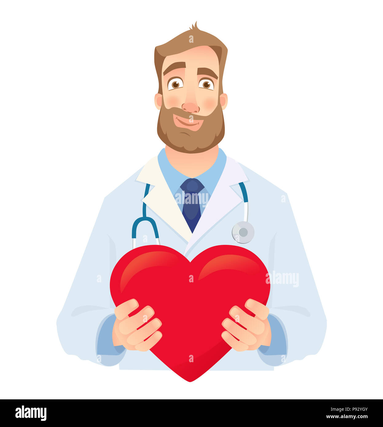 Doctor holding red heart. Cardiology concept illustration Stock Photo ...
