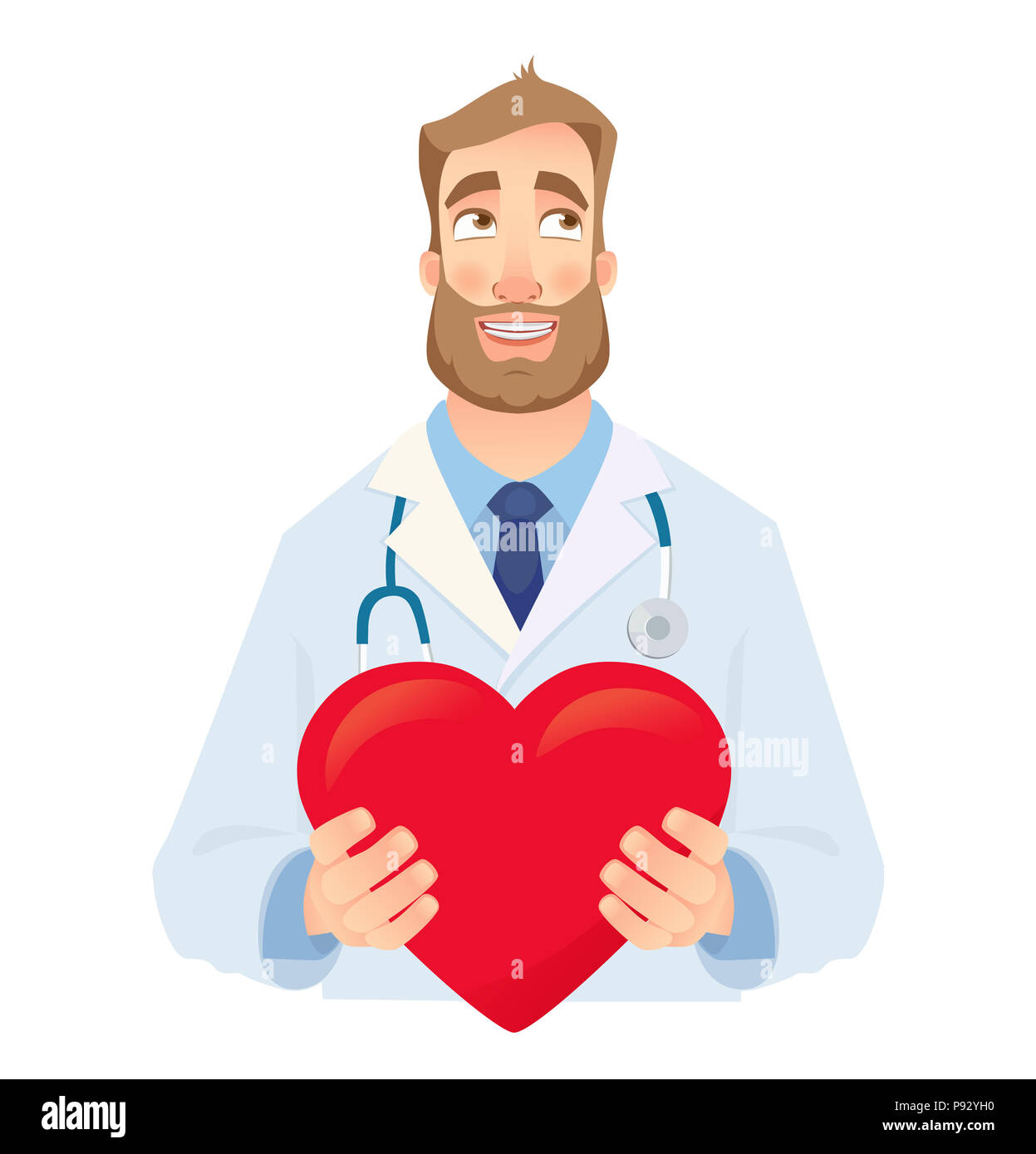 Doctor holding red heart. Cardiology concept illustration Stock Photo ...