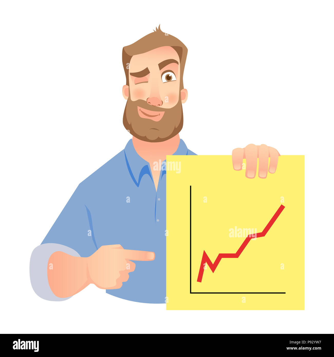 Man holding graph illustration . Successful Businessman points to graph ...