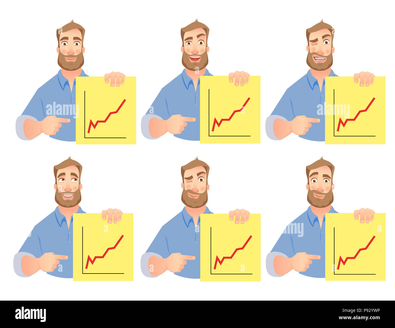 Man holding graphs. Successful Businessman points to graph ...
