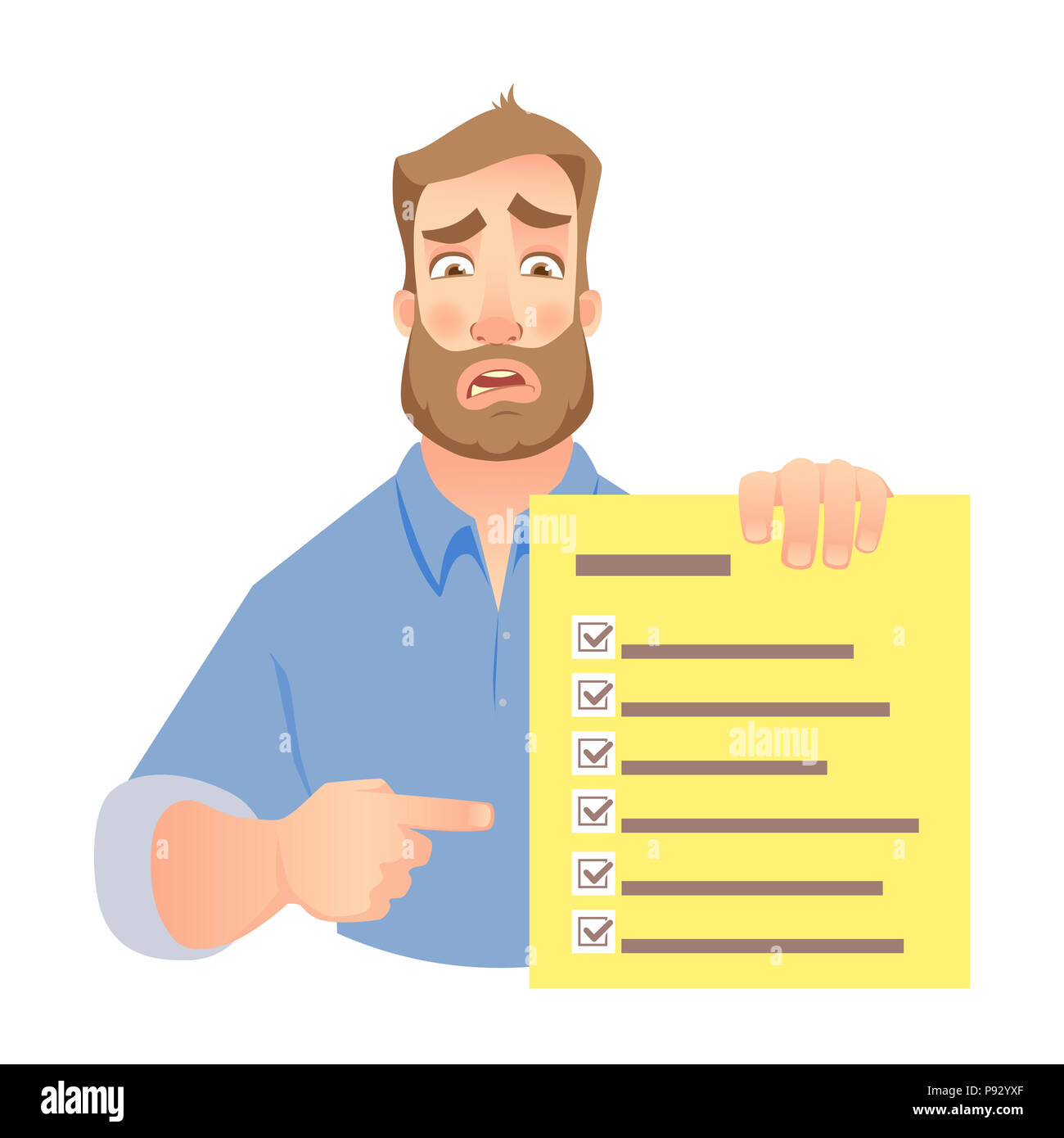 Man holding checklist. Businessman points to check list. illustration ...