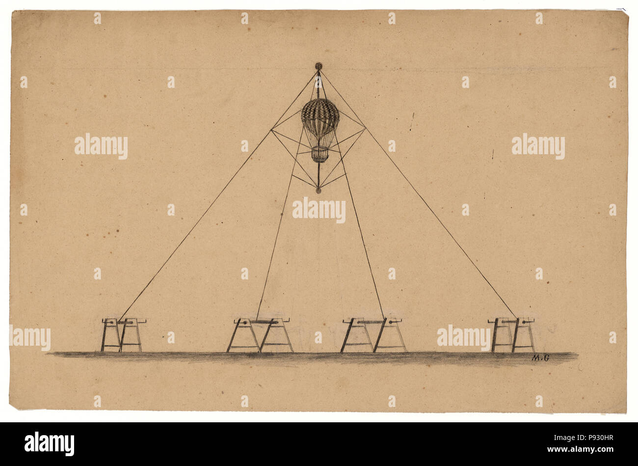 Design drawing for system to raise and lower captive balloon ...