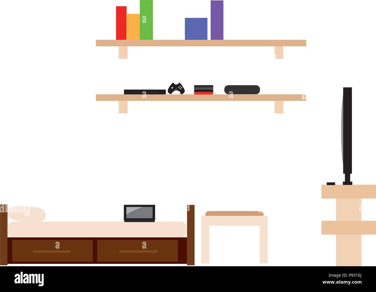 Young student room desk bed Stock Vector Images - Alamy