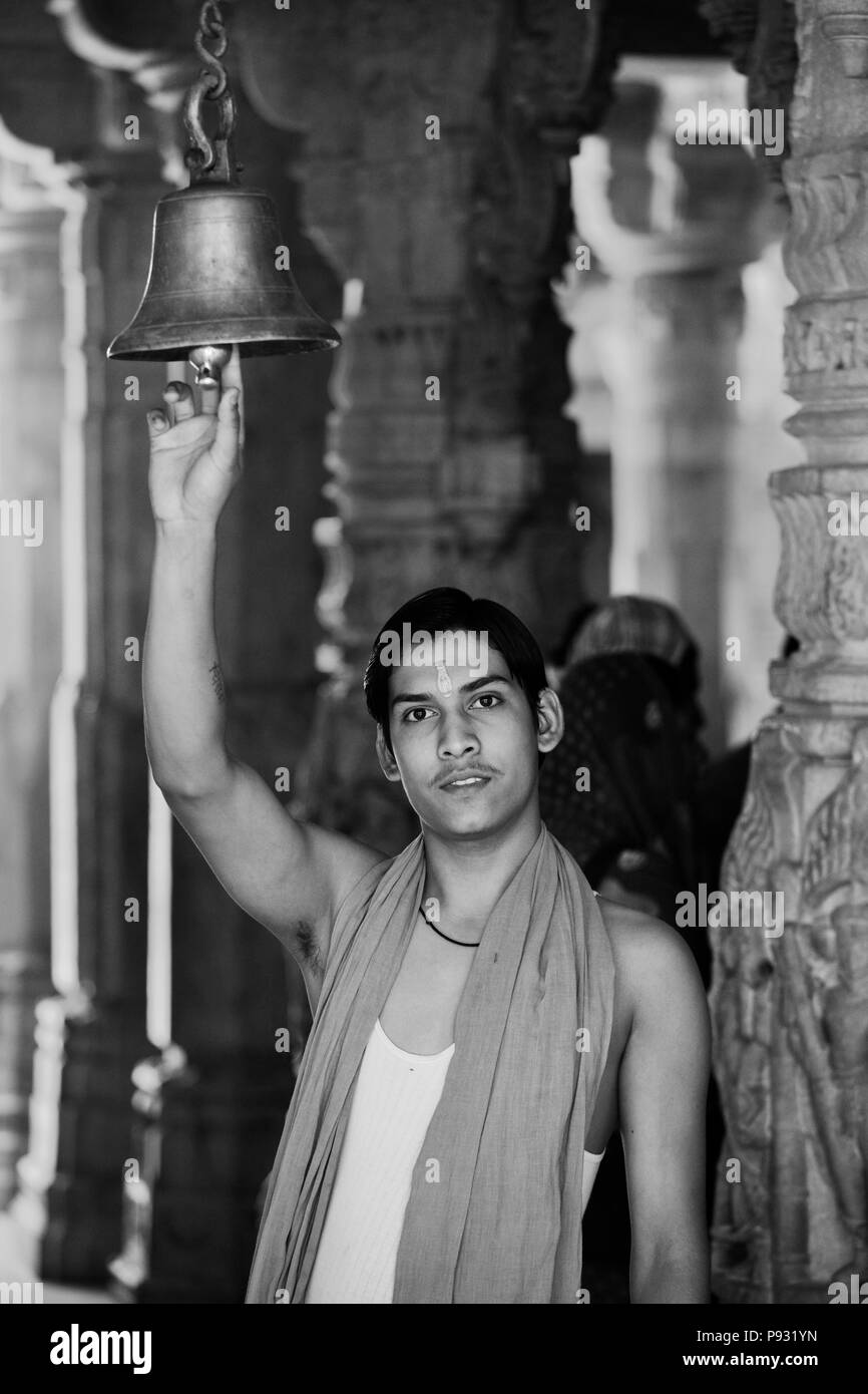 Priest in ranakpur jain temple Black and White Stock Photos & Images ...