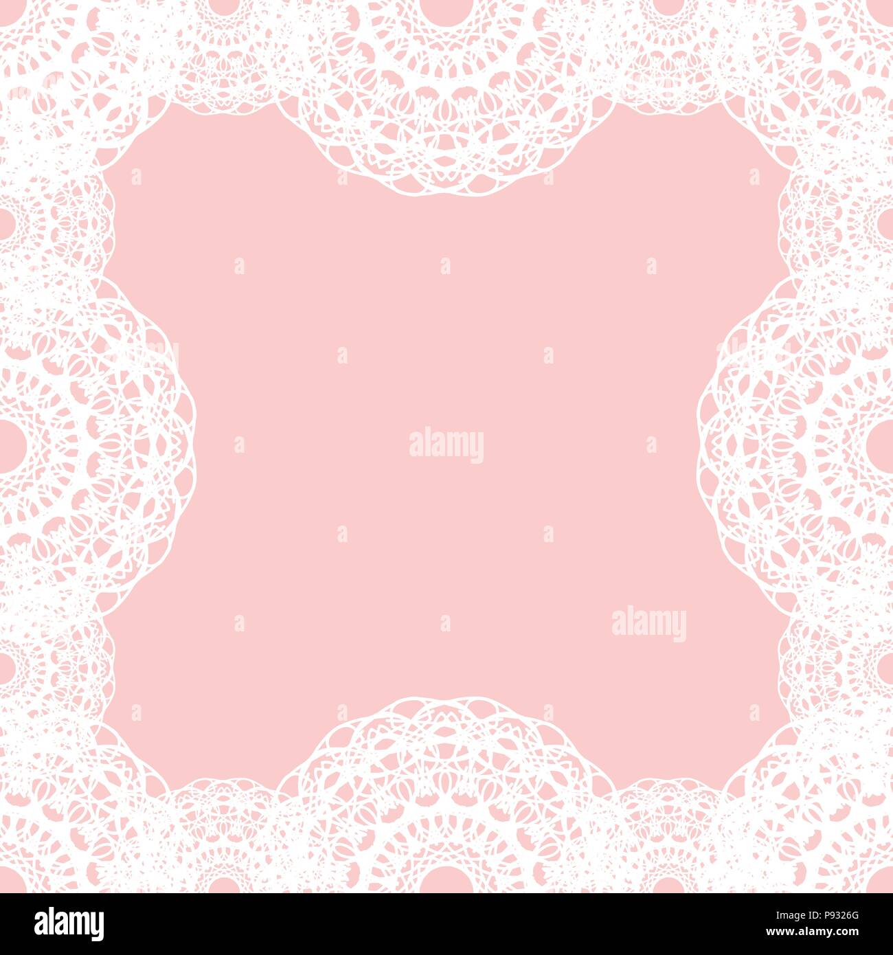 White Round Lace Border on Pink Background. Vector Illustration Stock ...
