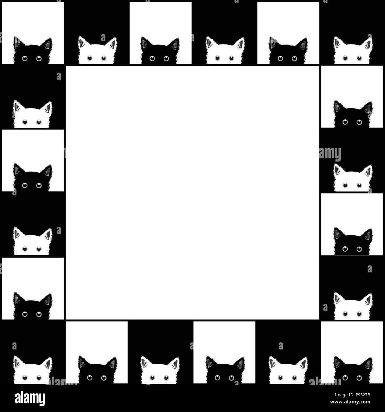 Black White Cat Chess board Border Background. Vector Illustration ...