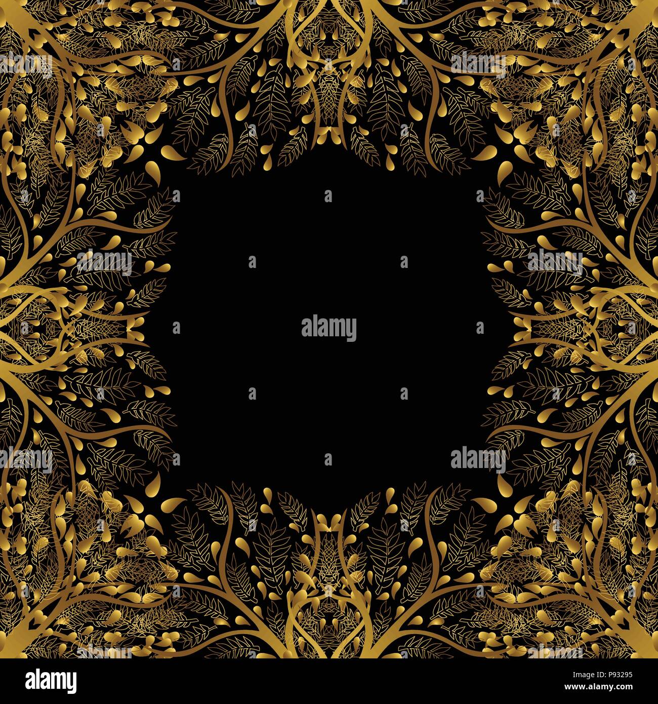 Gold Tree Border isolated on Black Background. Vector Illustration ...