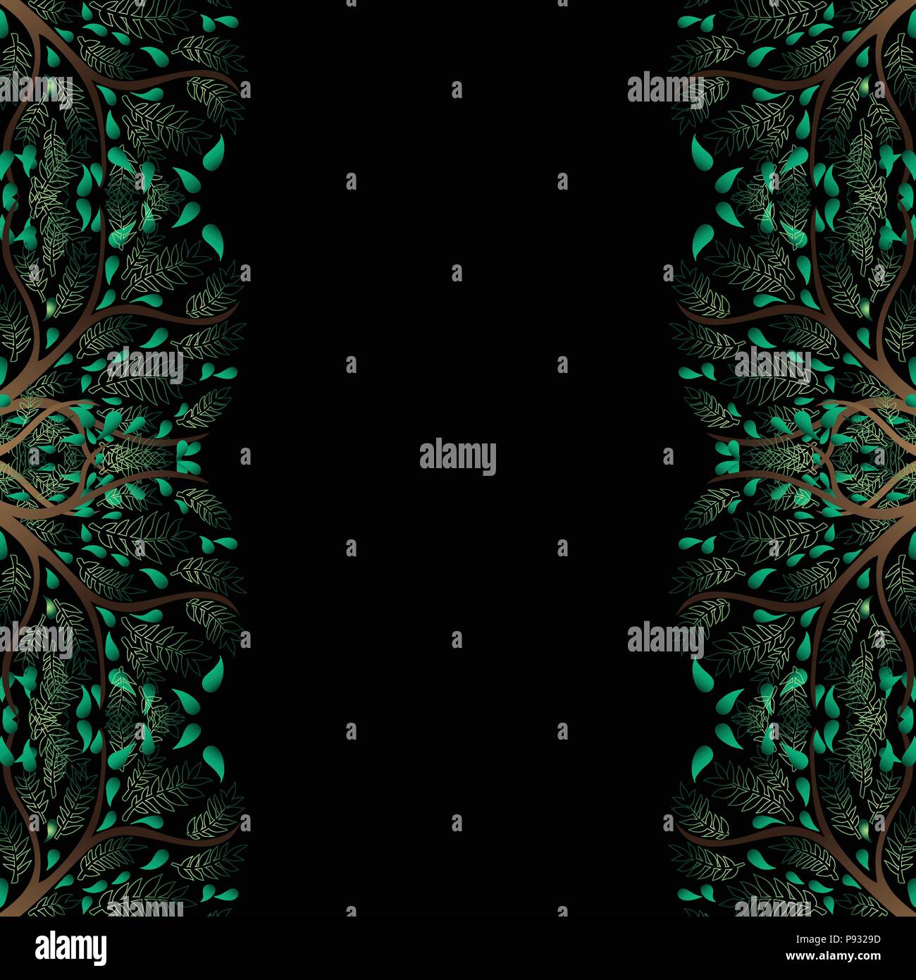 Green Tree Border isolated on Black Background. Vector Illustration ...