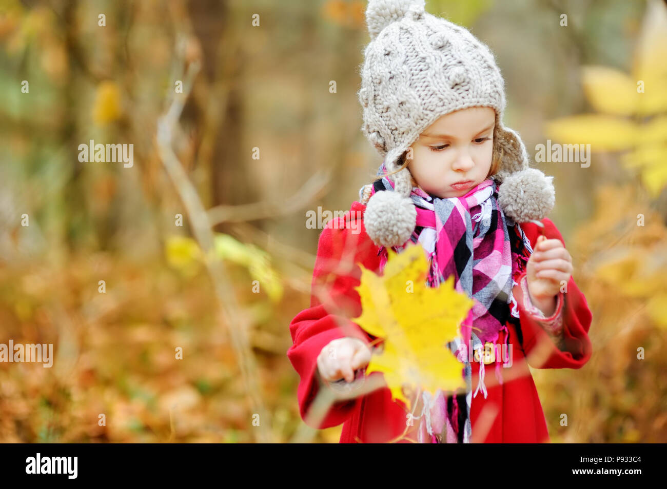 Cute little girl having fun on beautiful autumn day. Happy child ...