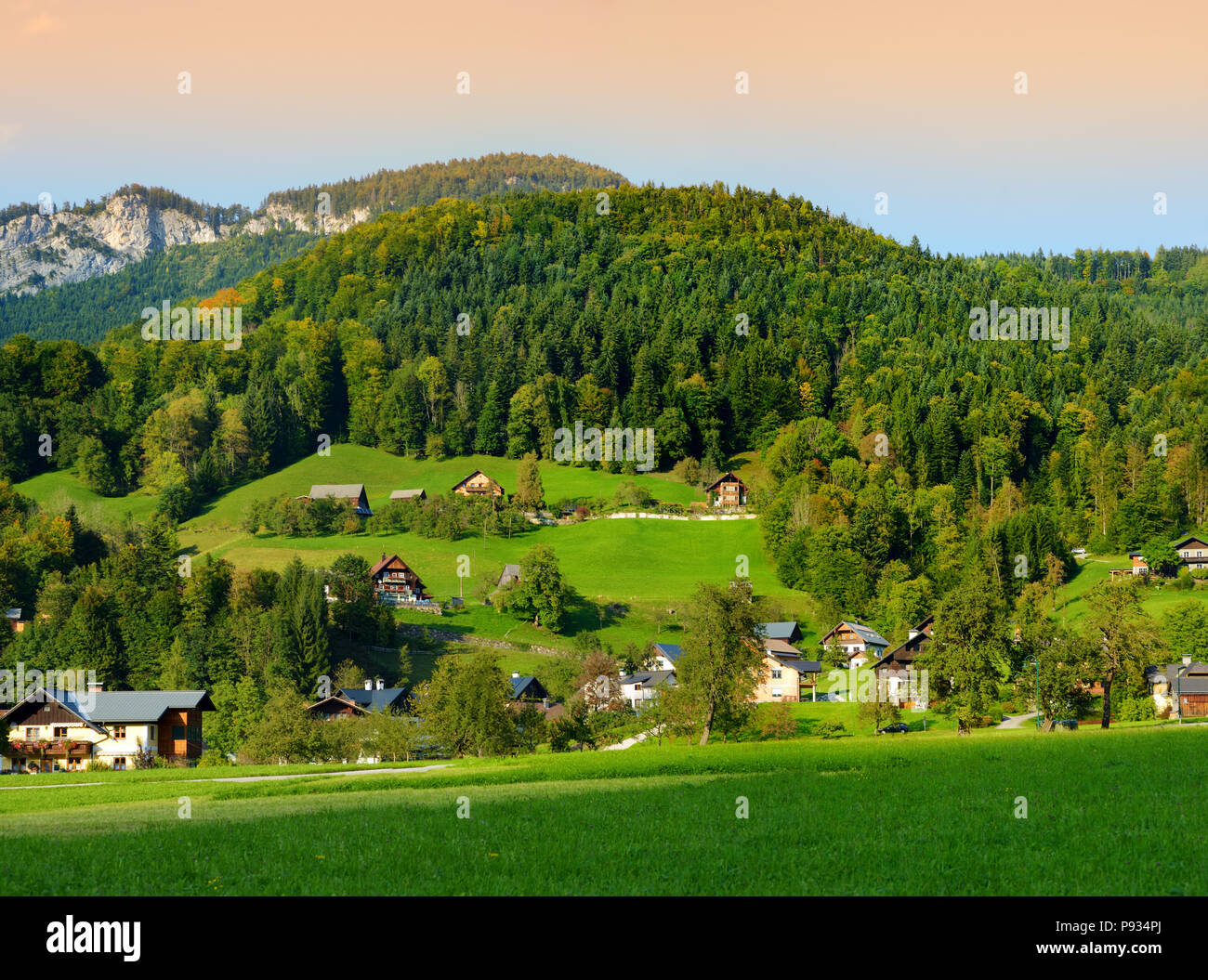 Breathtaking lansdcape of mountains, forests and small Bavarian ...