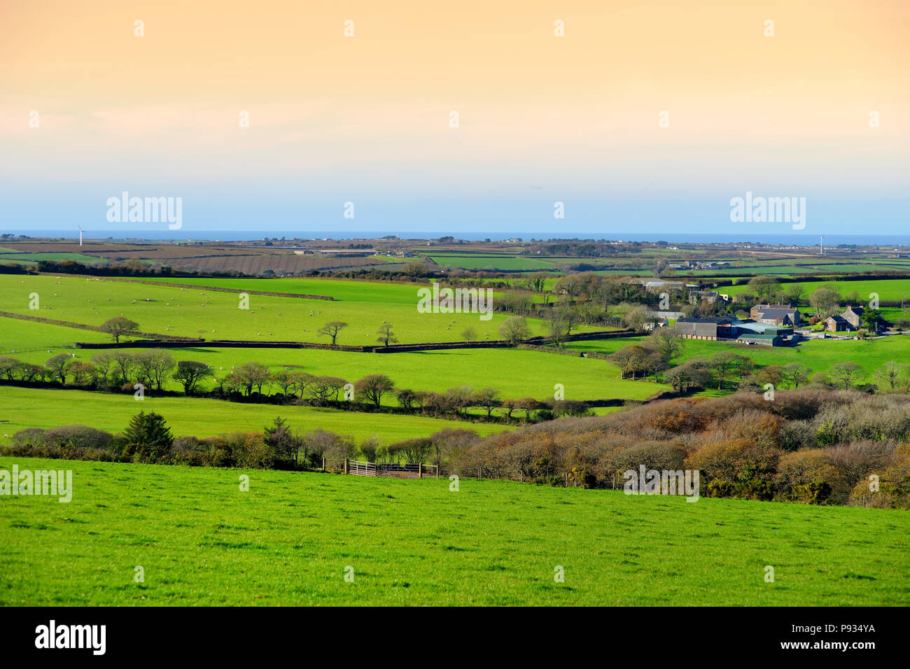 Scenic Cornish fields under evening sky, Cornwall, England, UK Stock ...