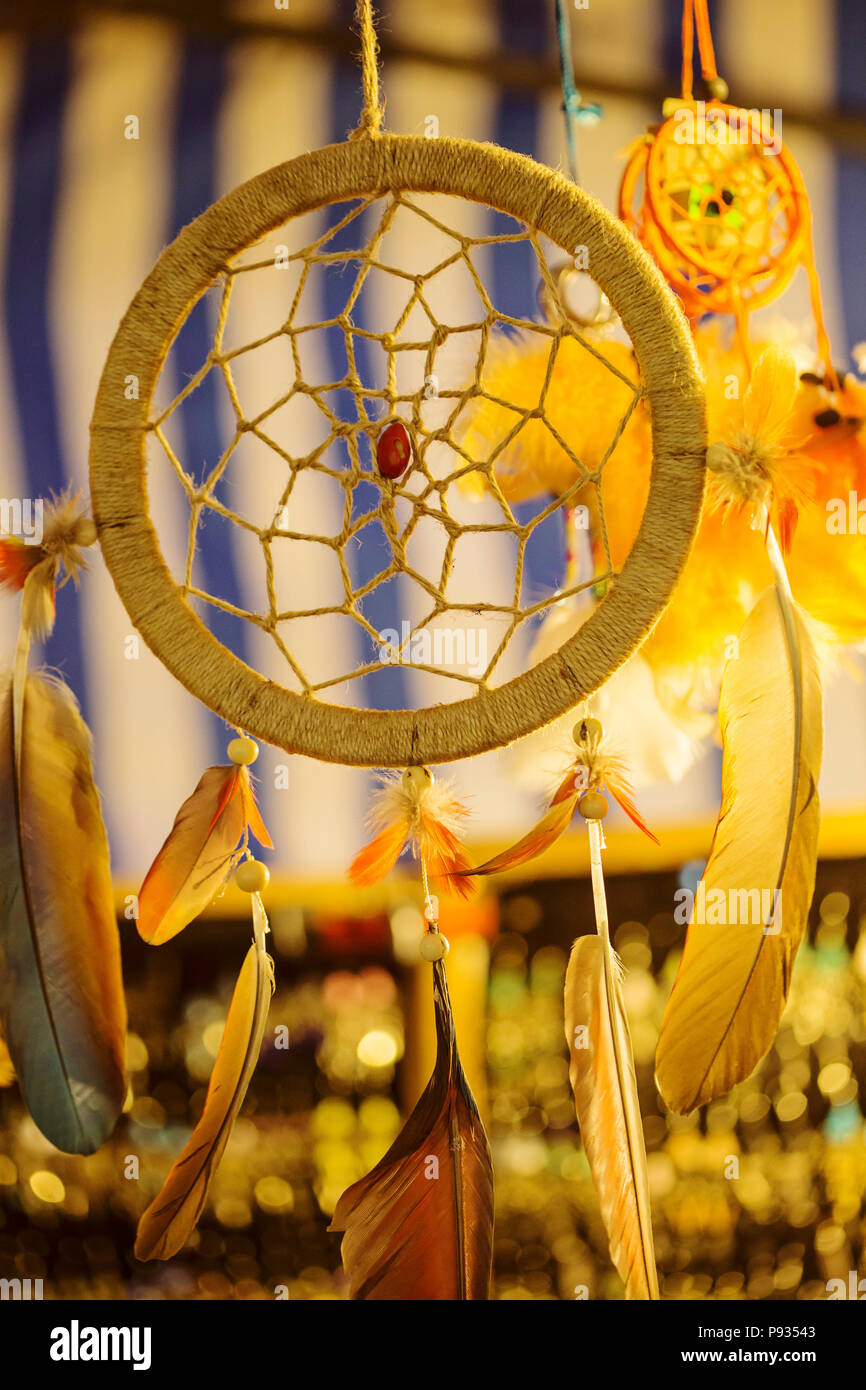 Indian dream catcher with feather Stock Photo - Alamy