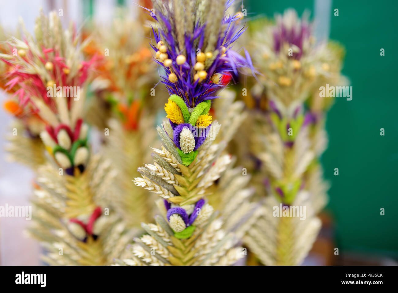 Traditional Lithuanian Easter palms known as verbos sold on Easter ...