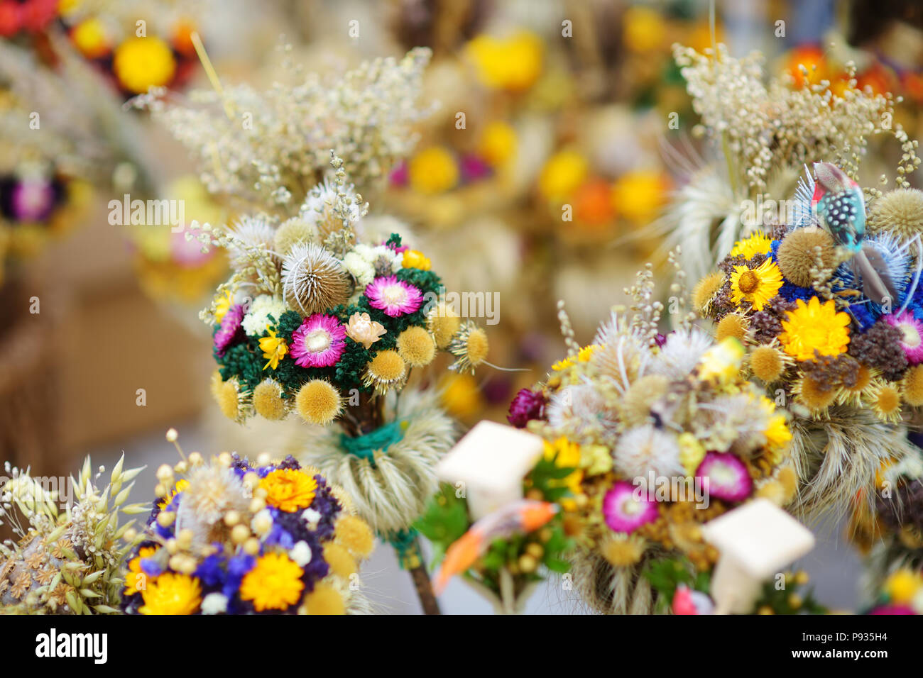 Traditional Lithuanian Easter palms known as verbos sold on Easter ...
