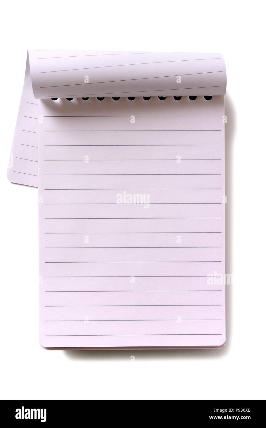 Spiral notepad lined paper open isolated Stock Photo - Alamy